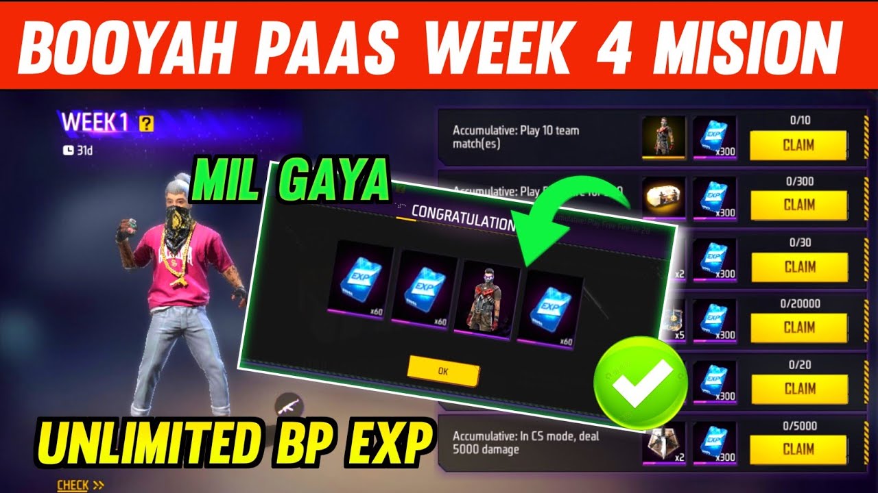 Week 4 Mission ! How To Complete Booyah Pass Week 4 Mission ! Unlimited ...