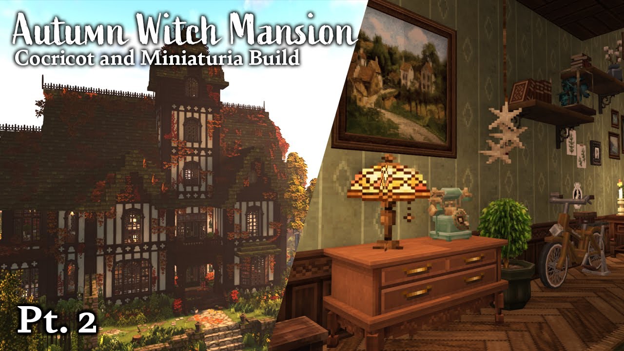 Decorating my Autumn Witch Mansion Pt. 2 | Modded Minecraft Build - YouTube