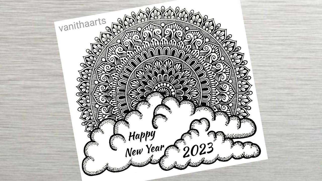 Happy New Year 2023 Mandala Art | How to draw mandala for beginners | New year drawing | Doodle ...