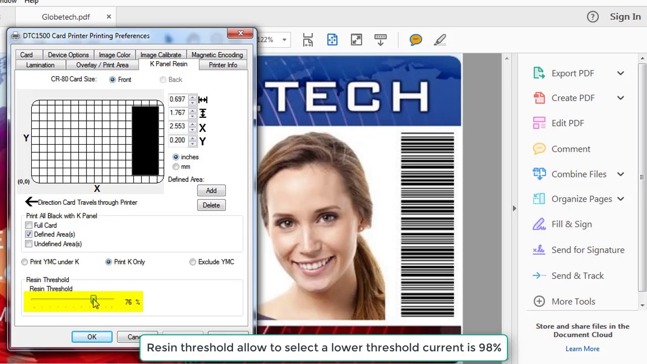 FARGO DTC1500 How to use Resin Threshold feature - YouTube