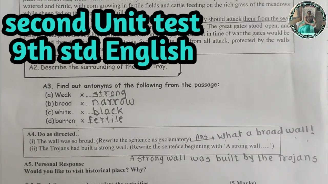Second Unit Test 2023 9th std English - YouTube