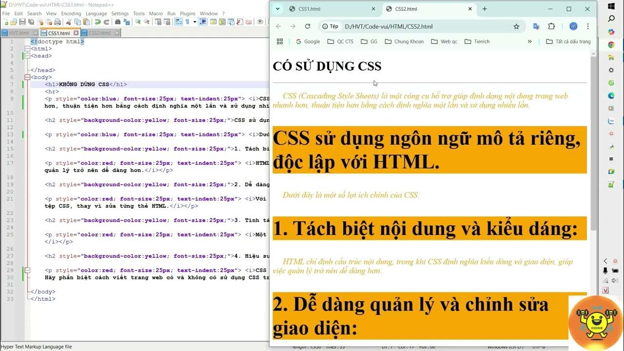 Bài 13: Khái niệm, vai trò của CSS - So sánh có và không có sử dụng CSS để viết HTML với CSS ...