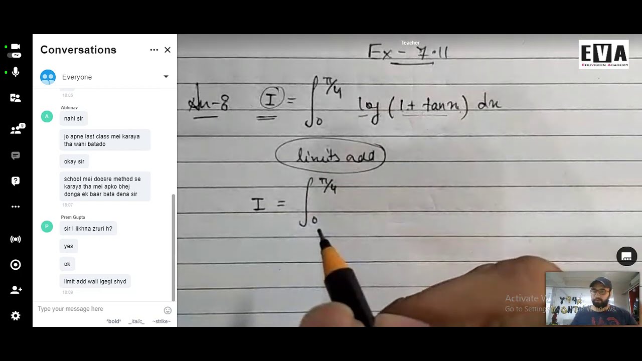 Eduvision Academy -- EVA -- Maths -- Class-12th -- Ch.-7 -- Integrals ...