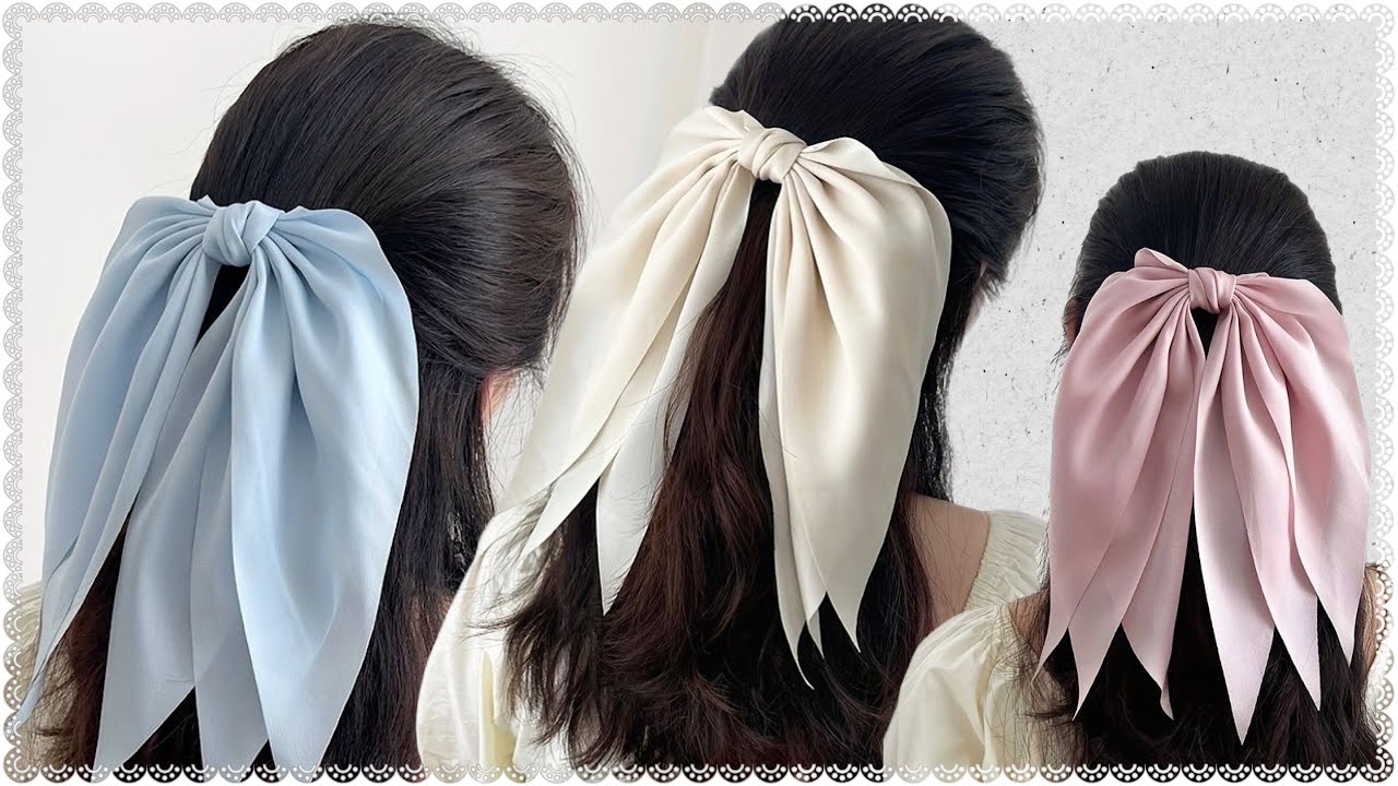 Easy Long tail satin hair scarf tutorial/Diy hair scarf/Long tail satin ...