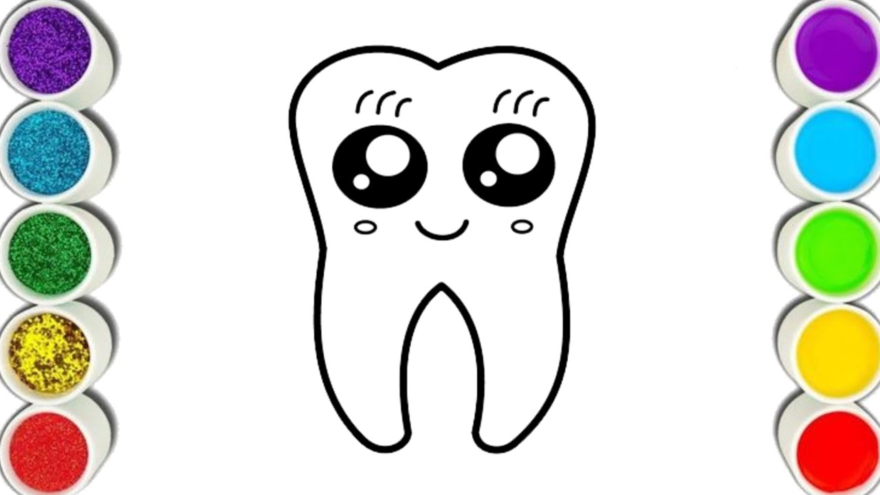 Cute Tooth 🦷 painting with Children, Coloring Tooth for kids and ...