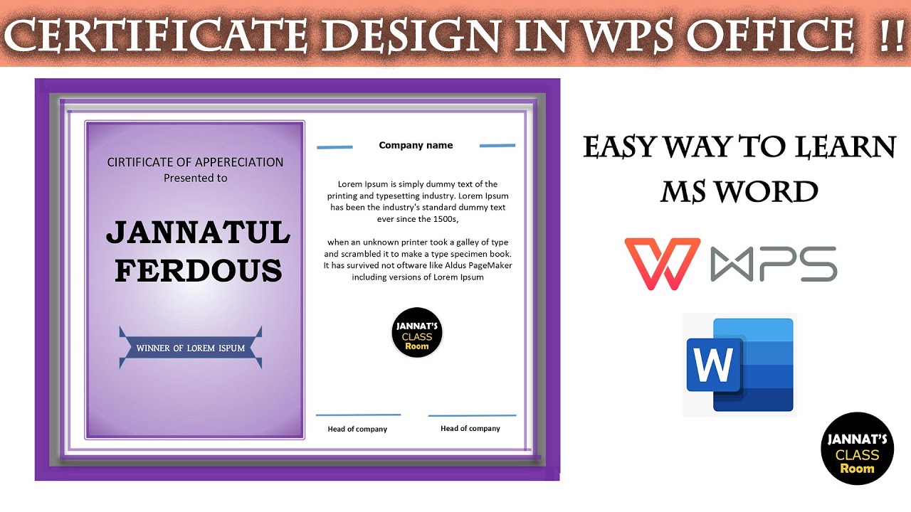 How to design a certificate in Microsoft word or WPS write || WPS ...