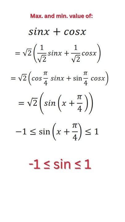 Max. and min. value of sinx + cosx #class12maths - YouTube