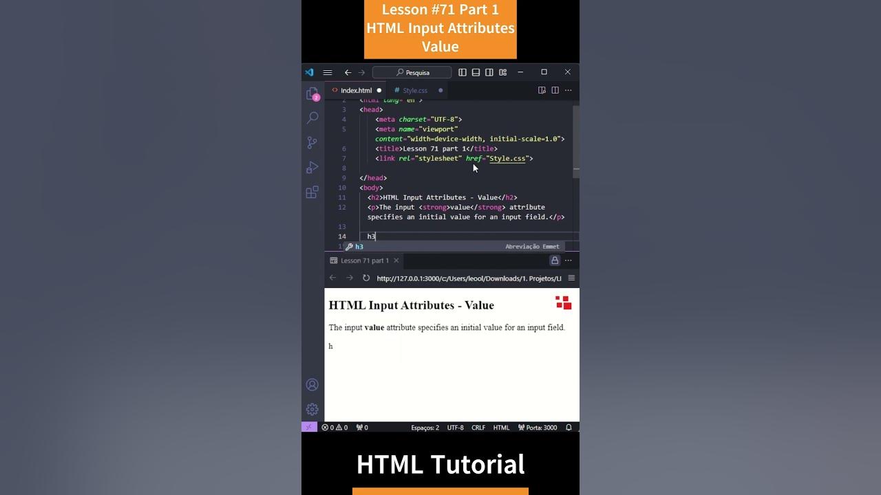 Html Tutorial Lesson 71 Html Input Attributes Value Part 1 Html Htmlcss Htmltutorial