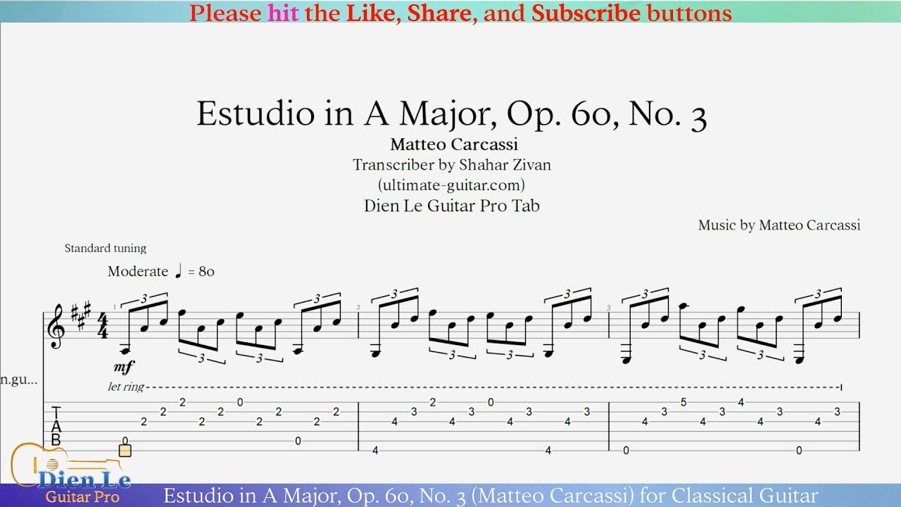Estudio in A Major, Op. 60, No. 3 (Matteo Carcassi) for Classical ...