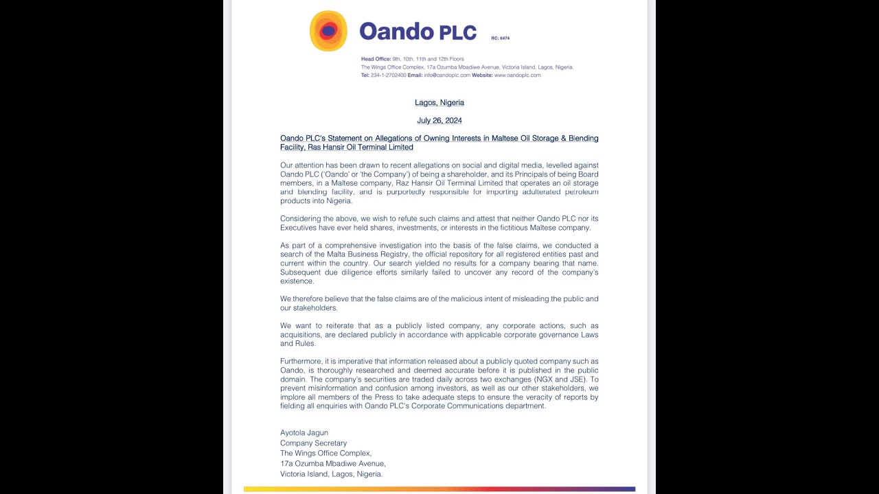 Oando Plc is a Nigerian multinational energy company operating in the ...