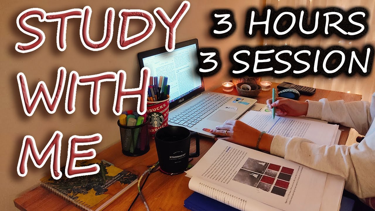 3 HOUR STUDY WITH ME || RAINY NIGHT, 50-min Study, 10-min Break, Study ...
