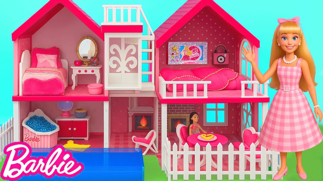 DIY Barbie Dollhouse with Bedroom, Living Room & Pool 💖 Build Miniature ...