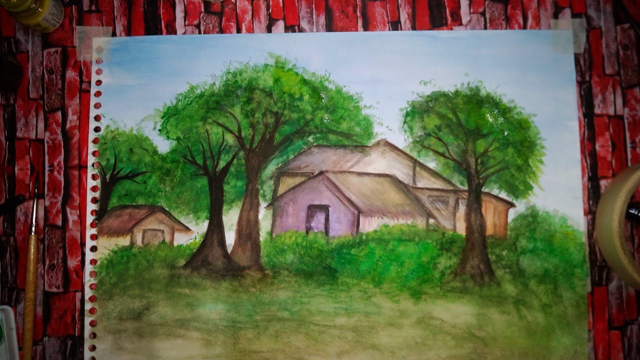 village painting/easy for beginners and kids/step by step #art #drawing ...