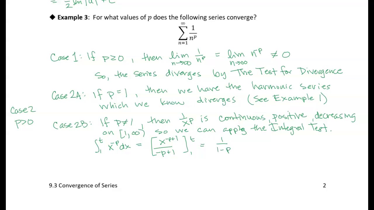 9.3-9.4 Integral and Comparison Tests: Example 3 - YouTube