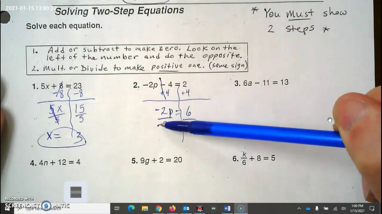 Two Step Equations - YouTube