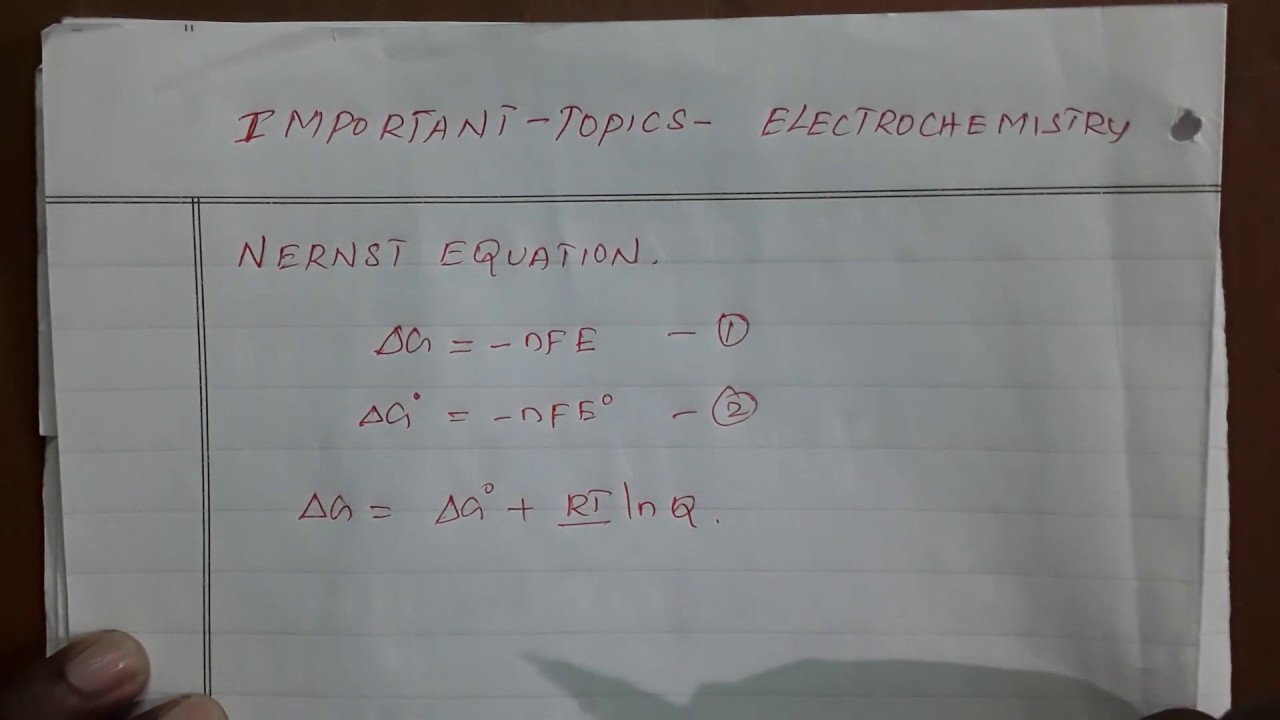 Electrochemistry - Nernst Equation derivation - YouTube