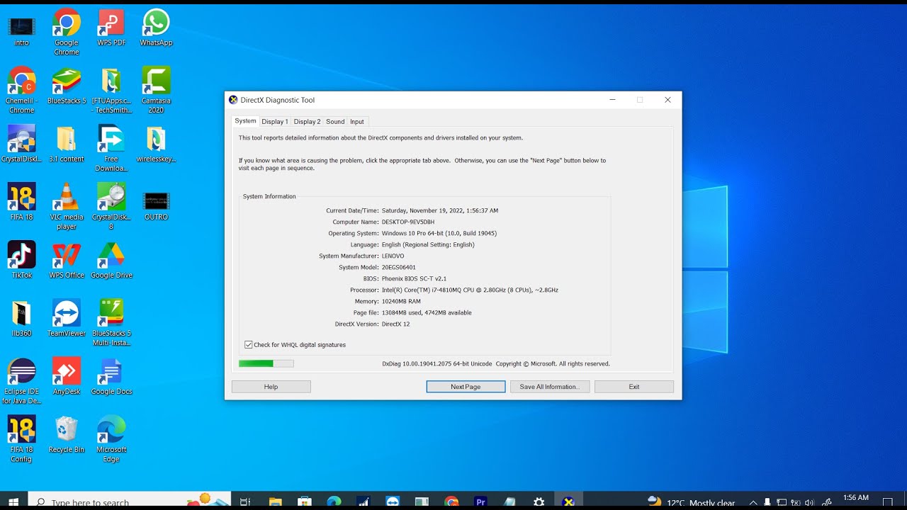 How to check the Direct x version,BIOS version,RAM,graphics driver ...