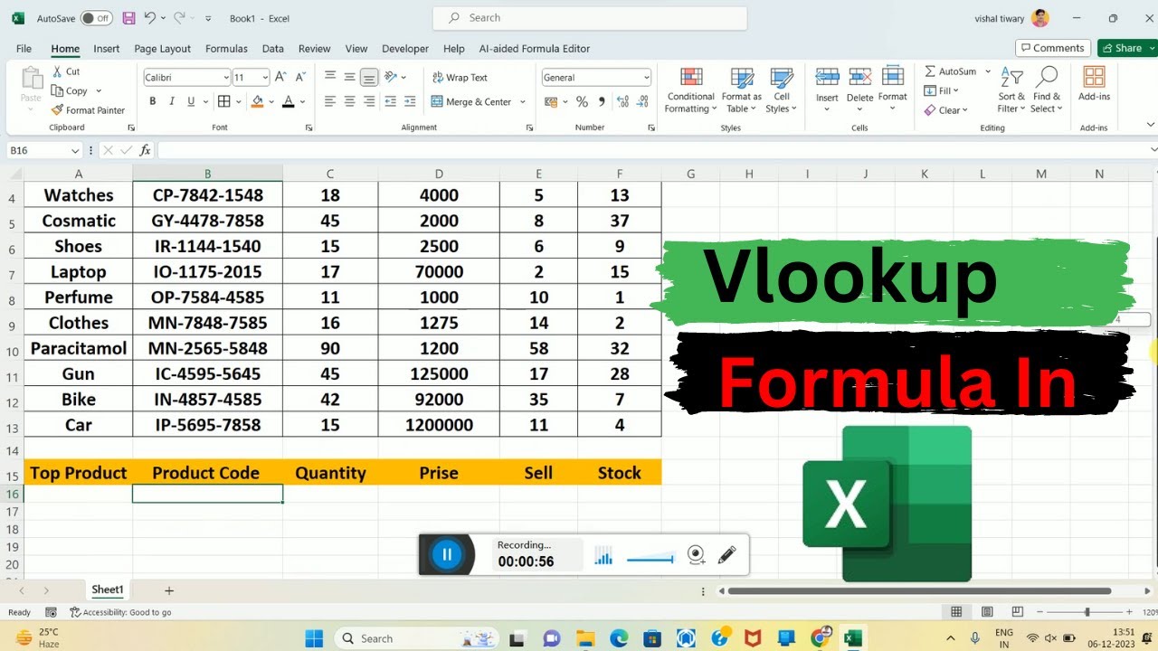 How To Use Vlookup Formula In Microsoft Excel Vlookup In Excel Excel Vlookup Vishal Tiwari