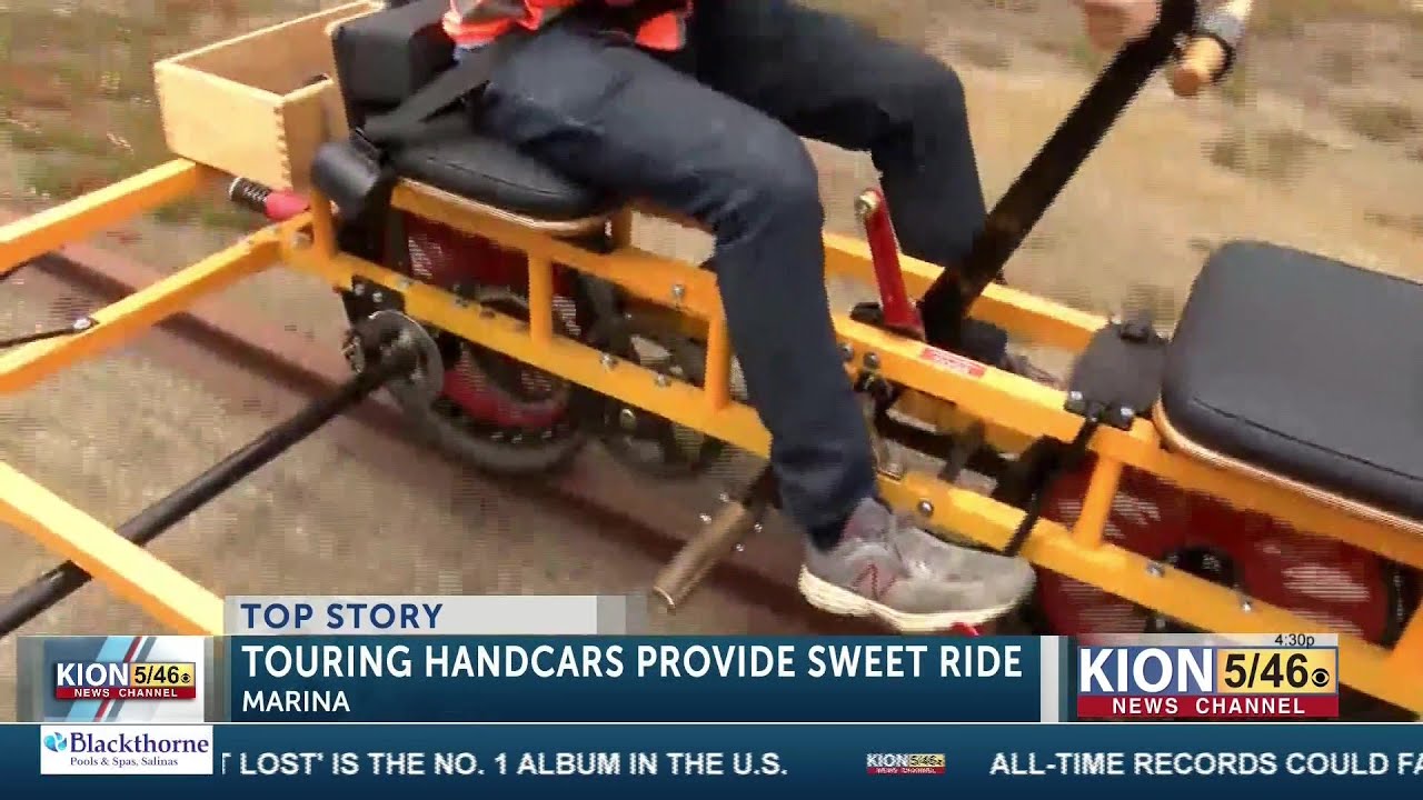 Residents take cruise on train tracks with unique handcars - YouTube