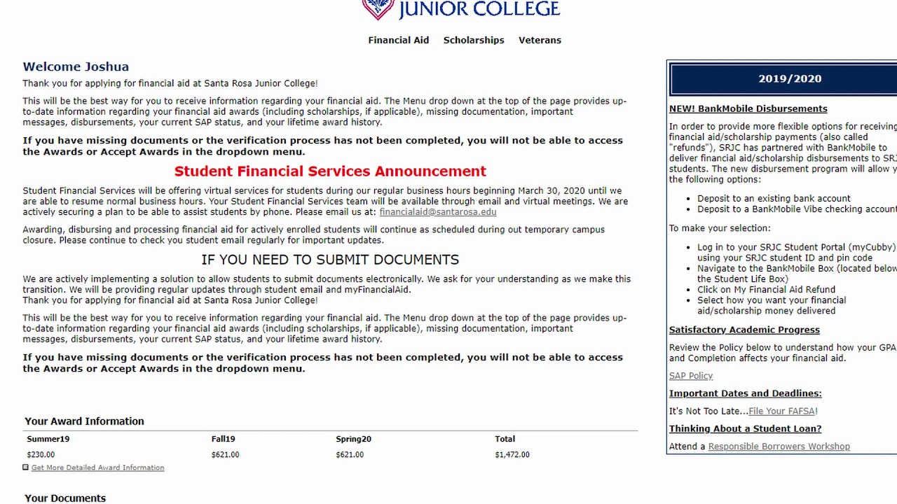 SRJC Financial Aid Portal - YouTube