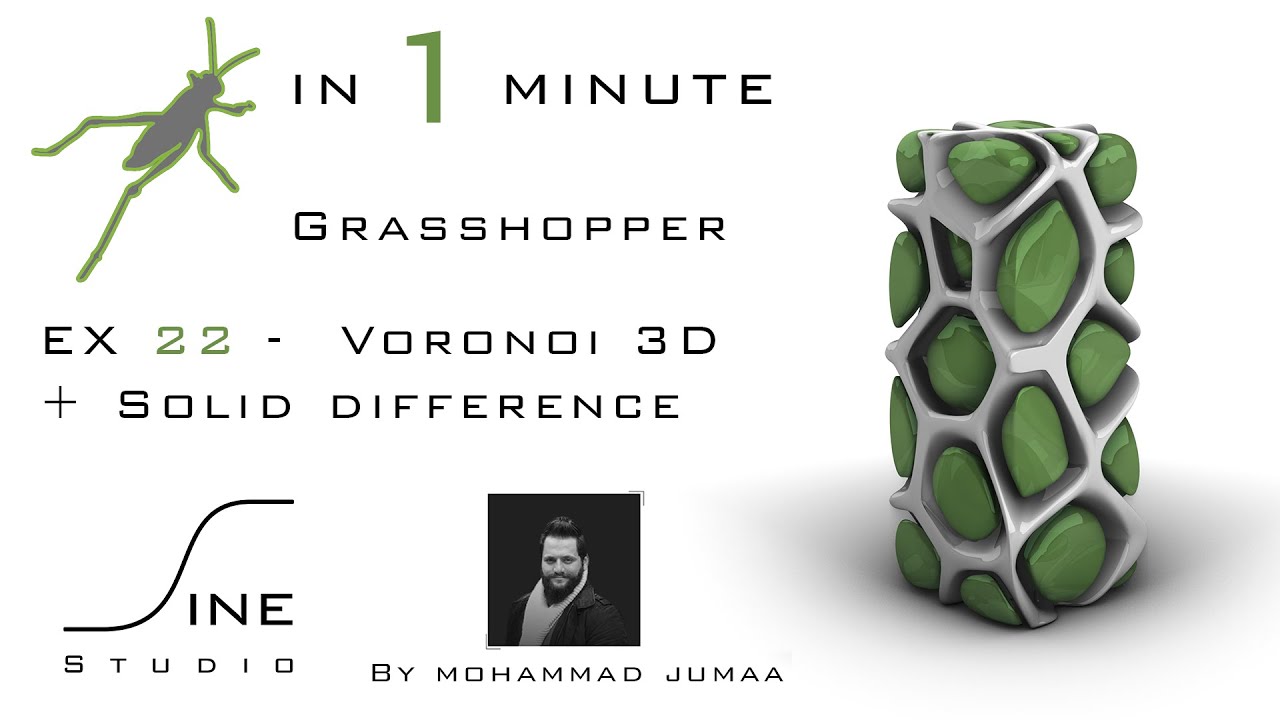 Grasshopper in 1 minute - EX 22 - Voronoi 3D + Solid difference - YouTube