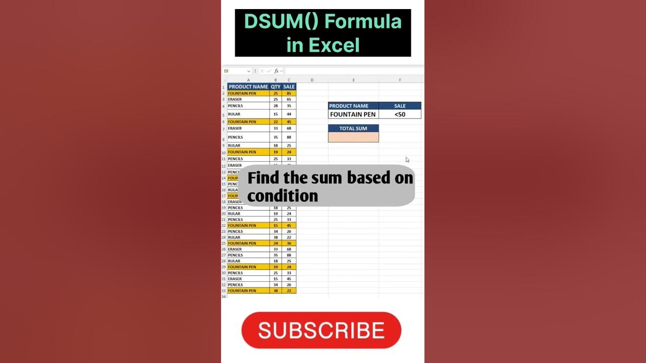 DSUM() Formula in Excel#Excel DSUM() Function#Excel#excelformula#shorts#viral#exceltutorial# ...