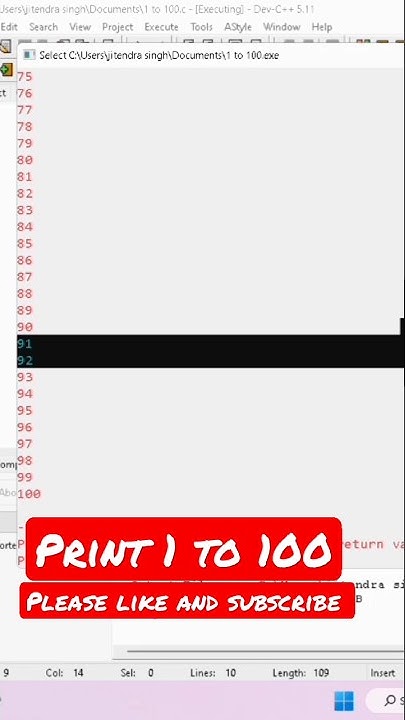 print 1 to 100 programing in c - YouTube