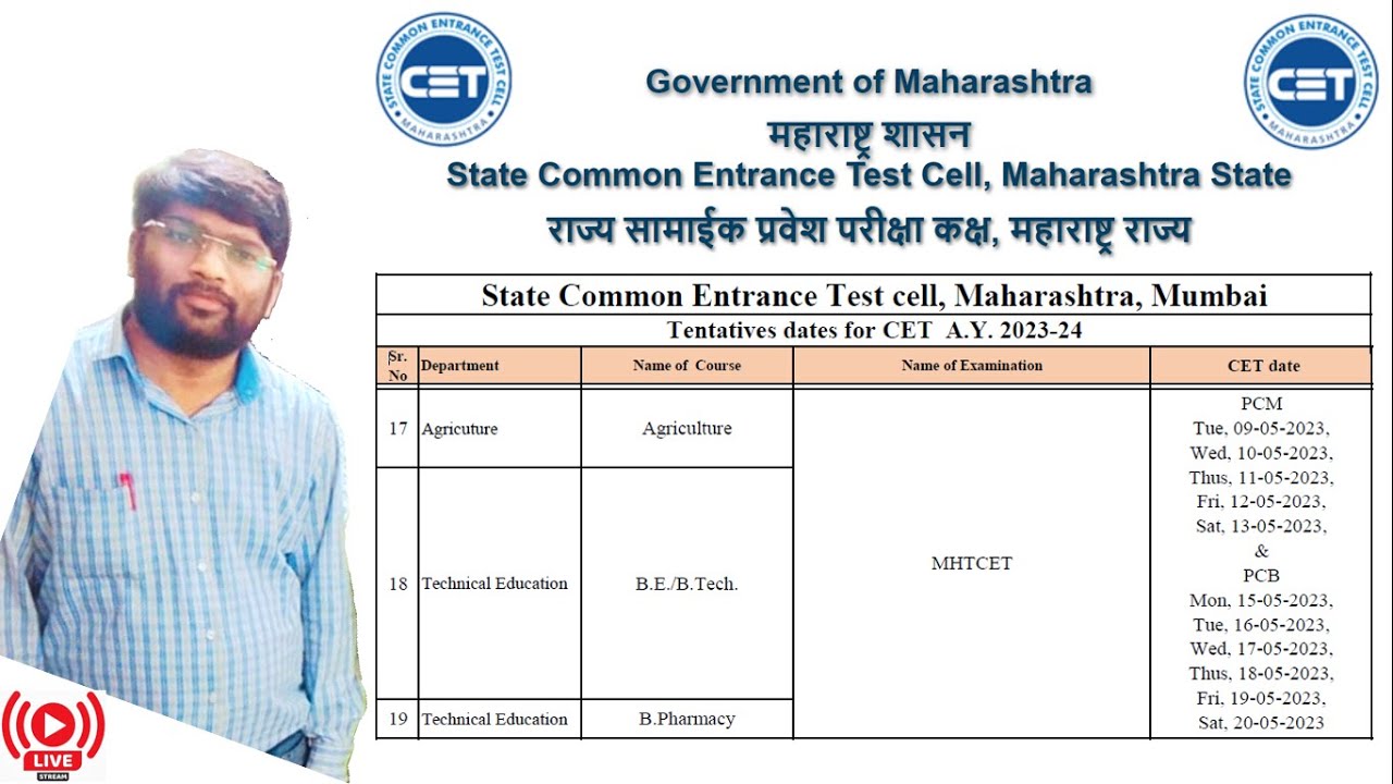Updated Final CET Dates 2023 I Official MHT CET 2023 Dates - YouTube