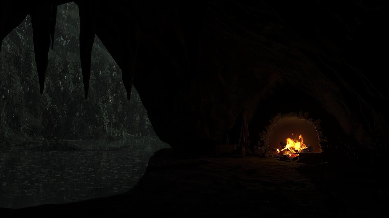 Relaxing Rainy Thunder Cave | Bonfire Sounds for Deep Sleep and Stress ...