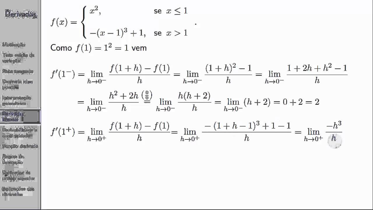 Derivadas Mat 12 Aula 4 Derivadas Laterais Youtube