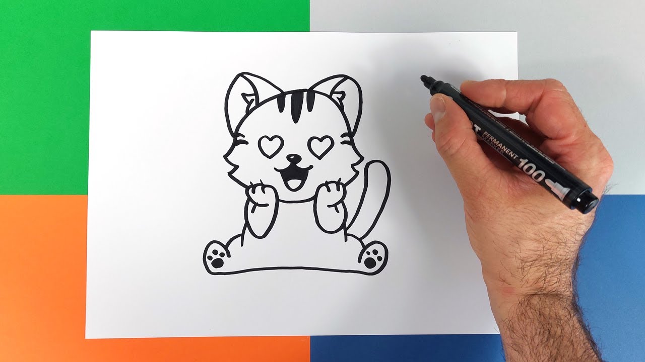 Comment dessiner un chat kawaii amoureux ? - YouTube