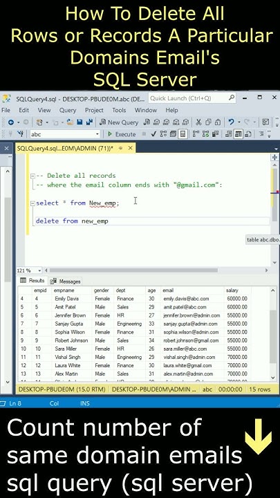 Delete the rows of the same domain email address #sqlserver - YouTube