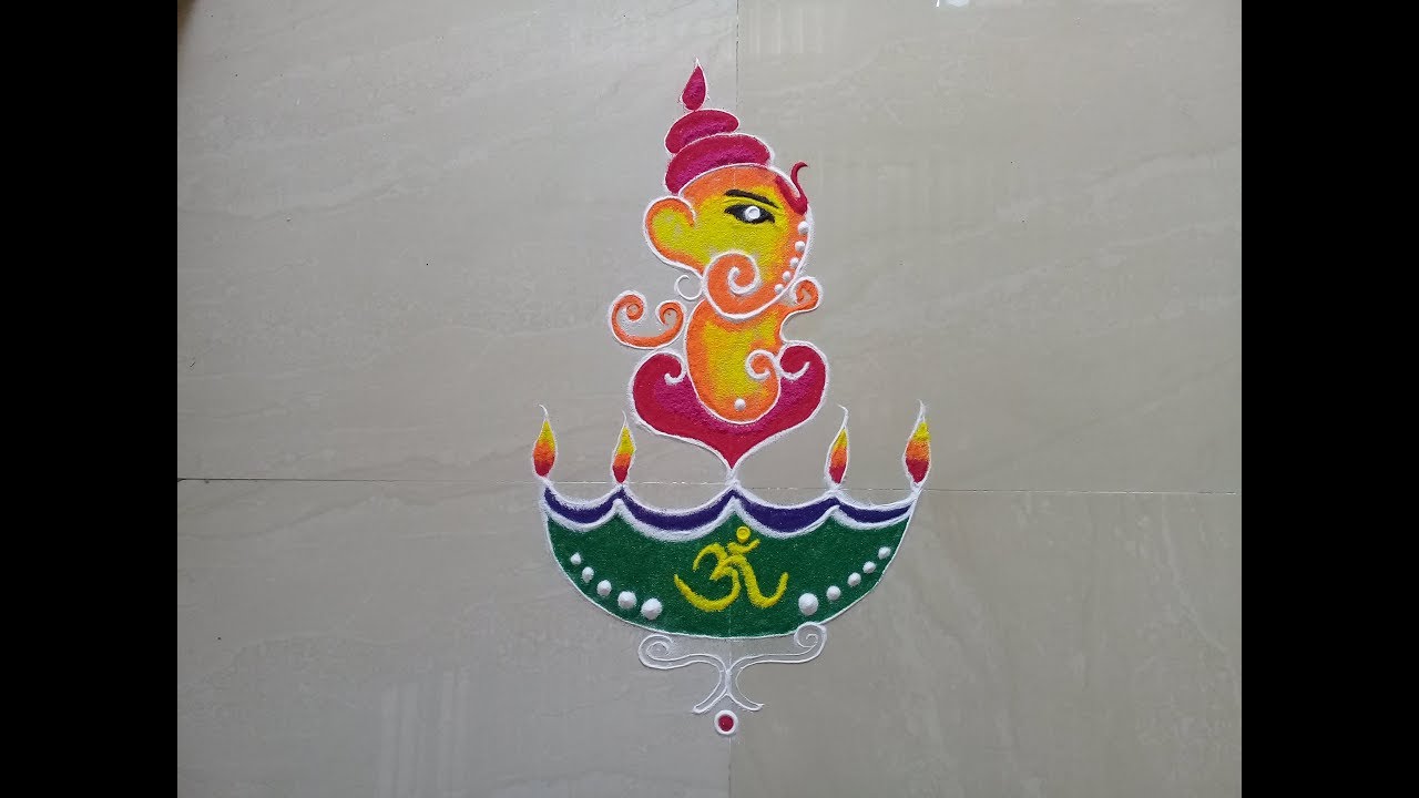 Shree Ganesh Rangoli | Rangoli for Ganesh Utsav | Designer Rangoli ...