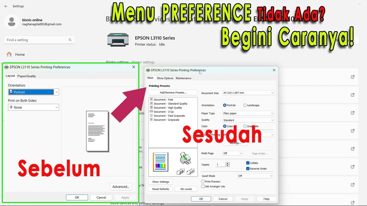 Cara Menampilkan MENU PREFERENCE/MAINTANANCE di Printer Epson L3110 ...