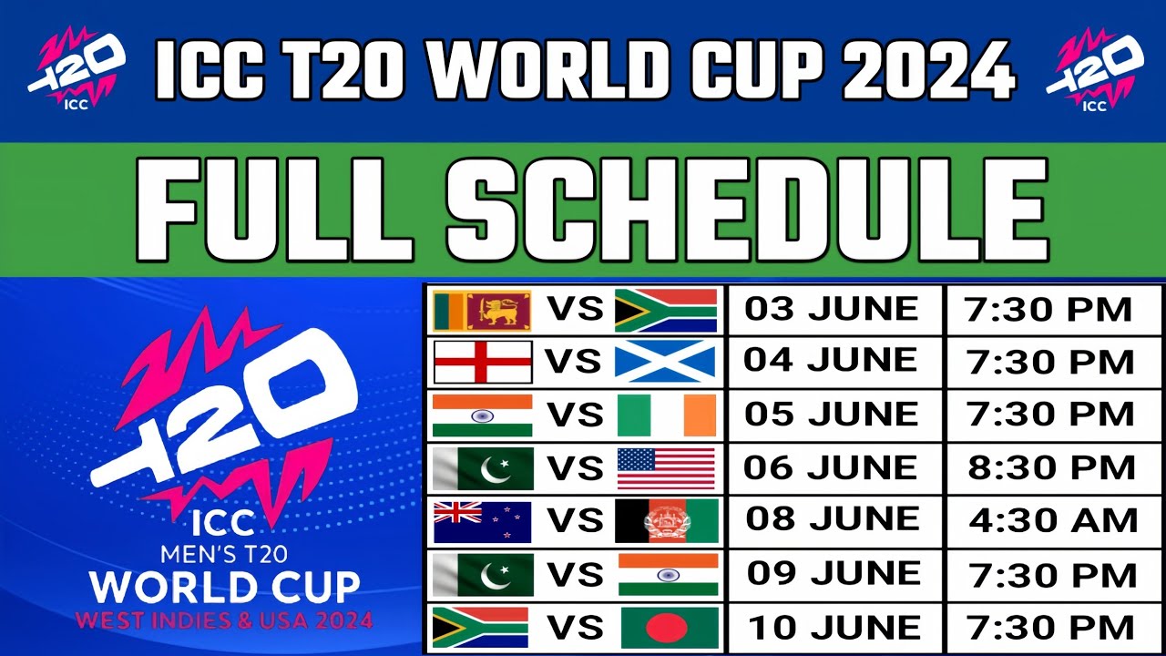 ICC T20 World Cup 2024 Full Schedule : Fixtures , Dates , and Timings ...