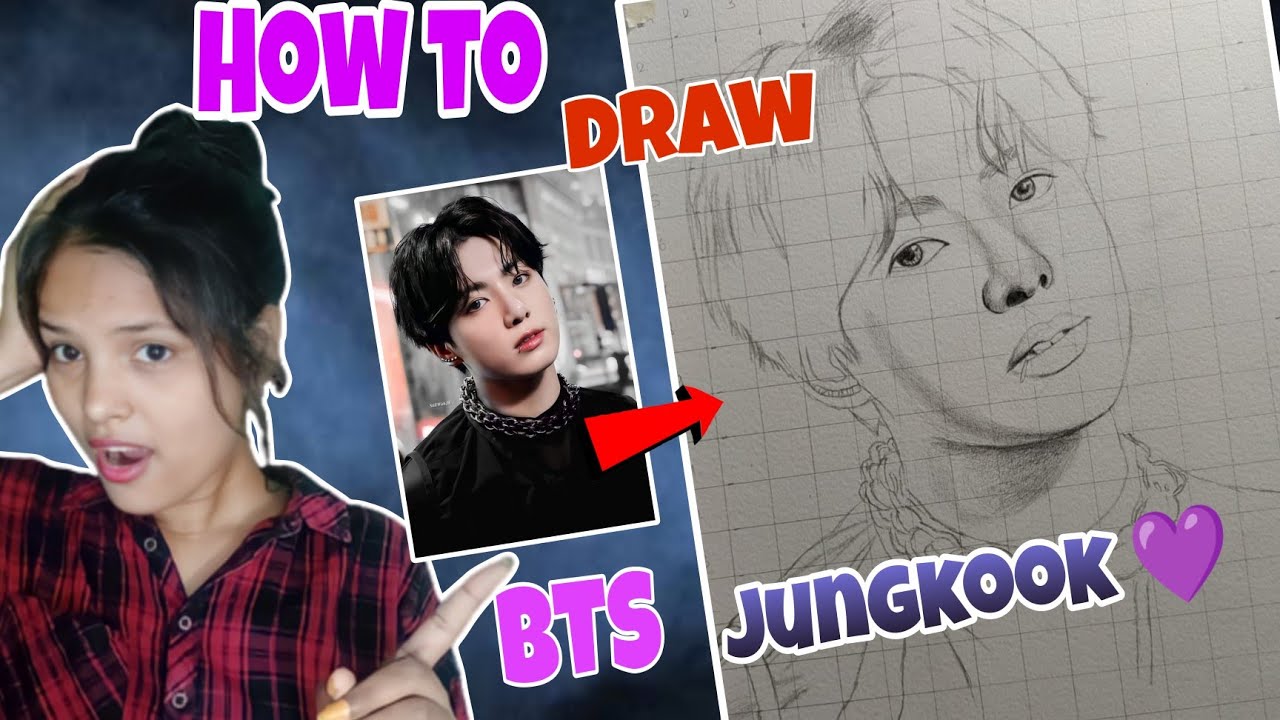 BTS JUNGKOOK outline drawing tutorial easy 💜 | Jungkook drawing easy ...
