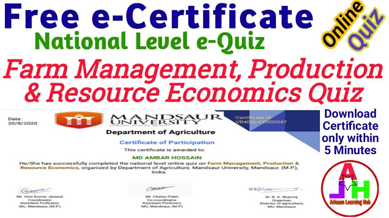 Farm Management, Production & Resource Economics Quiz - YouTube