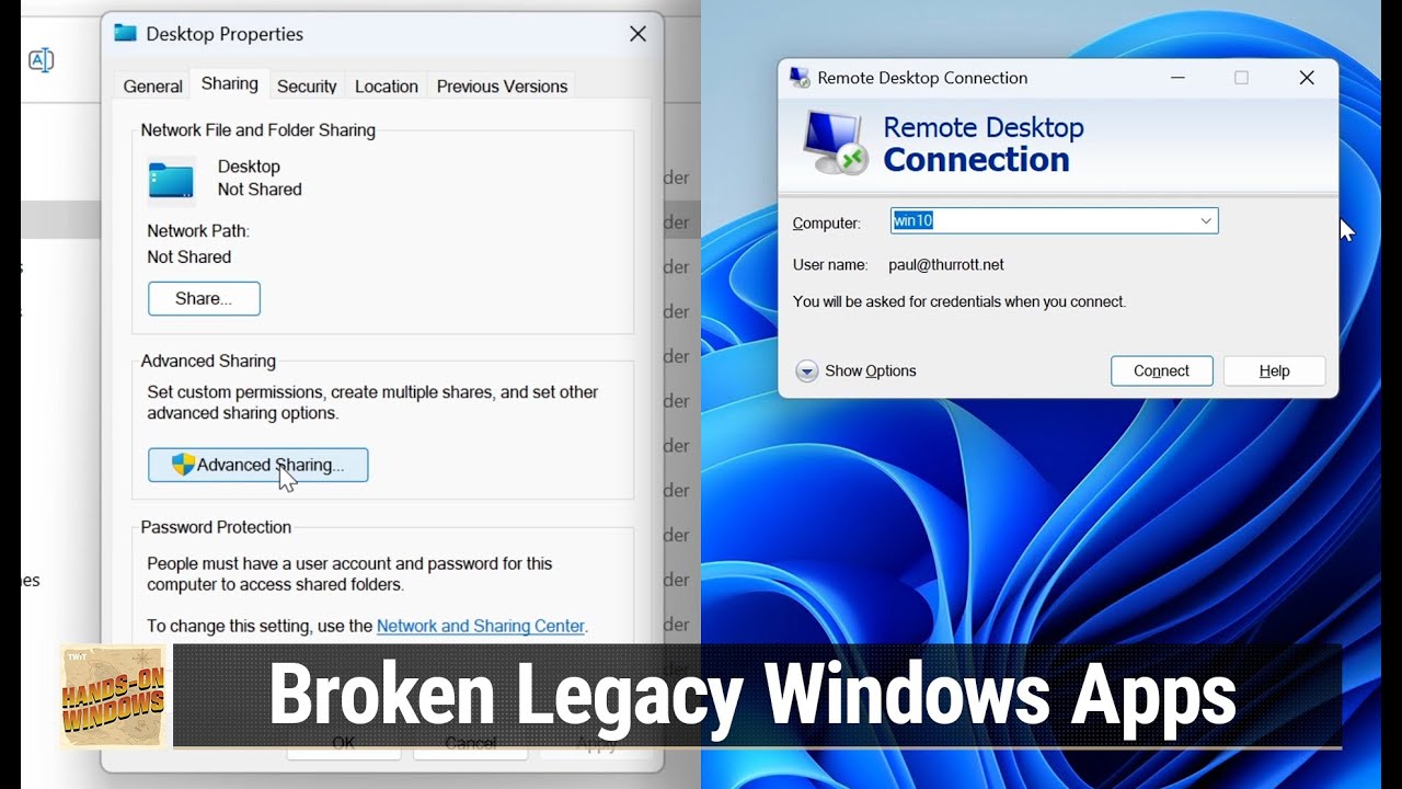Broken Legacy Windows Apps - File Sharing and Remote Desktop in Windows ...