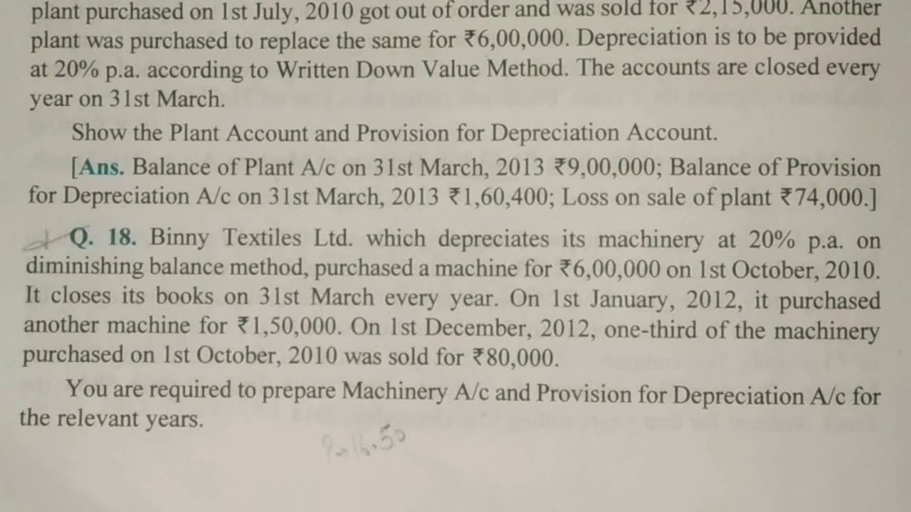 #8 Provision for Depreciation Account class 11 by written down value ...