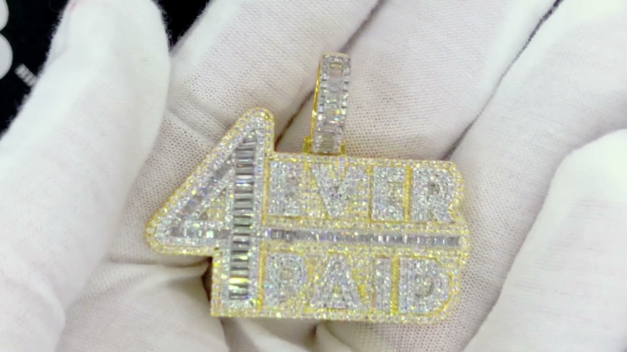 Gold 4ever Paid Medium Baguette Bling CZ Iced Out Pendant | Hip Hop ...