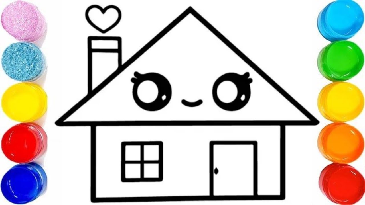 Let's Color Cute Small House Drawing painting and coloring for kids and ...