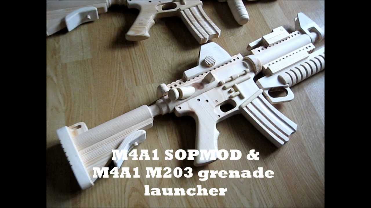 M4A1 Carbine M203 Grenade Launcher Wooden Gun Assault Rifle - YouTube