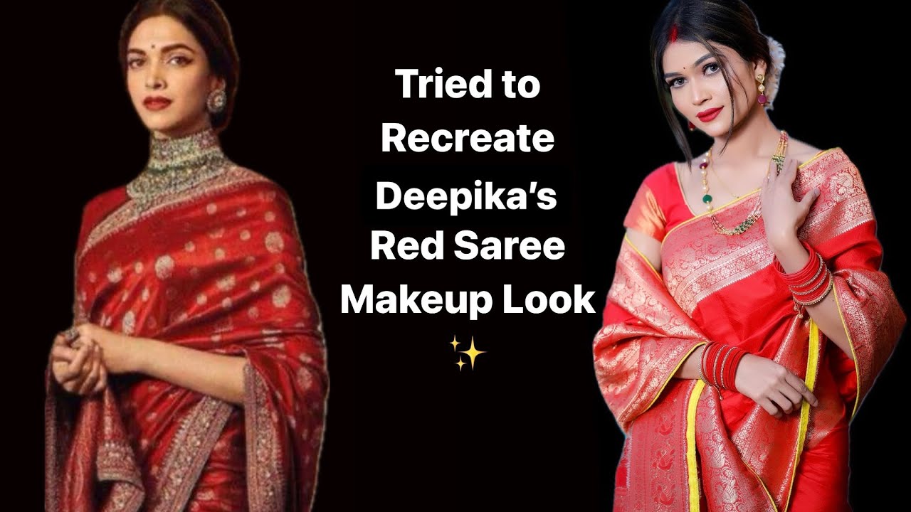 Hot Red saree makeup look ♥️ || inspired by Deepika Padukone || # ...