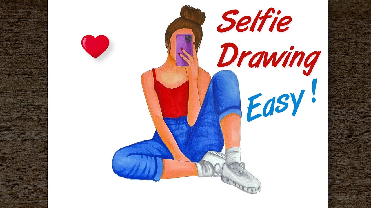How To Draw A Cute Girl Taking Selfie || Easy Pencil Sketch for ...