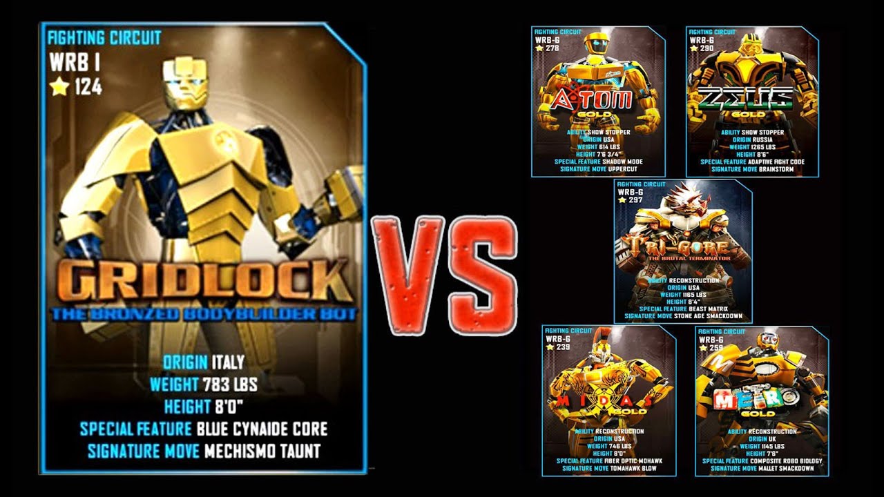Real Steel WRB FINAL Gridlock VS GOLD ROBOTS Series of fights NEW ROBOT ...