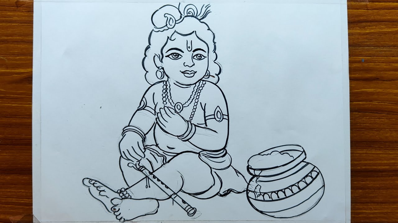 bal krishna easy line drawing,krishna thakur drawing,bal gopal drawing ...