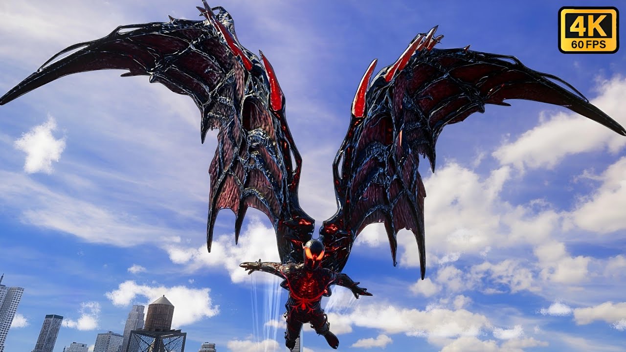 Miles Absolute Carnage Suit Flying with Venom's Flappable Wings ...