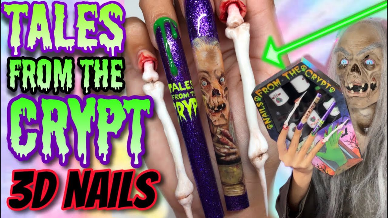 ⚠️I sculpted BONES on NAILS??😳🦴3D Tales From The Crypt NAIL ART💚💀💜 ...