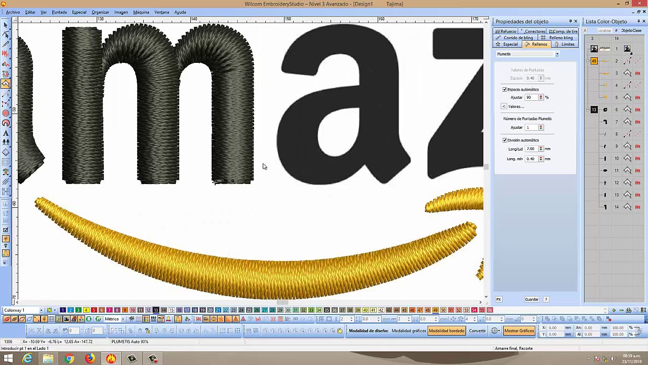 how to make the amazon logo in embroidery - YouTube