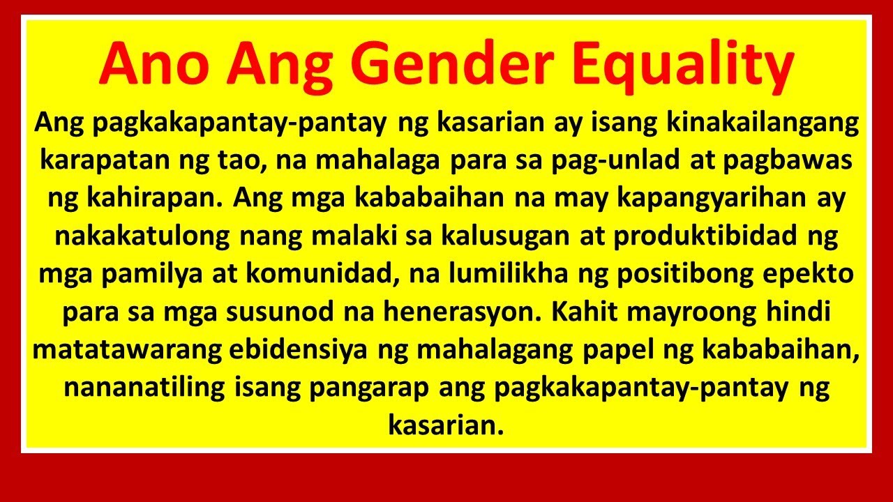 gender equality tagalog essay | Ano ang gender equality essay - YouTube
